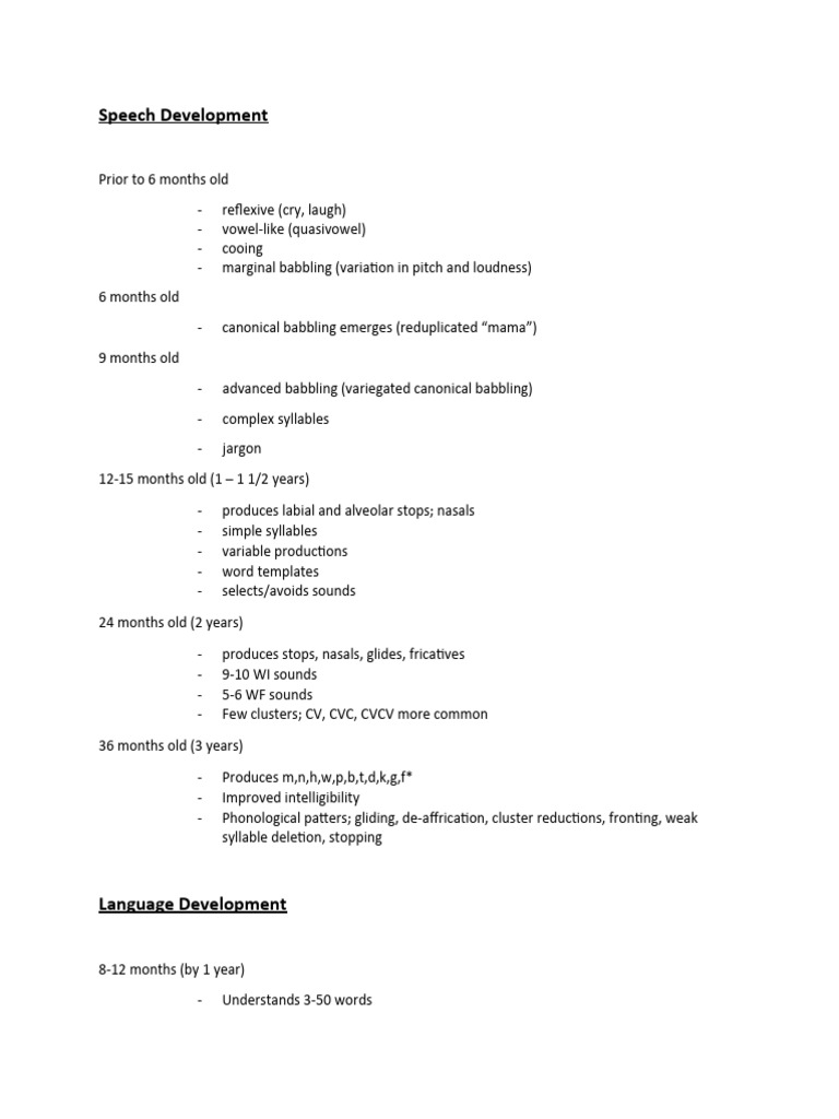 Speech Lang Development | PDF | Word | Vocabulary