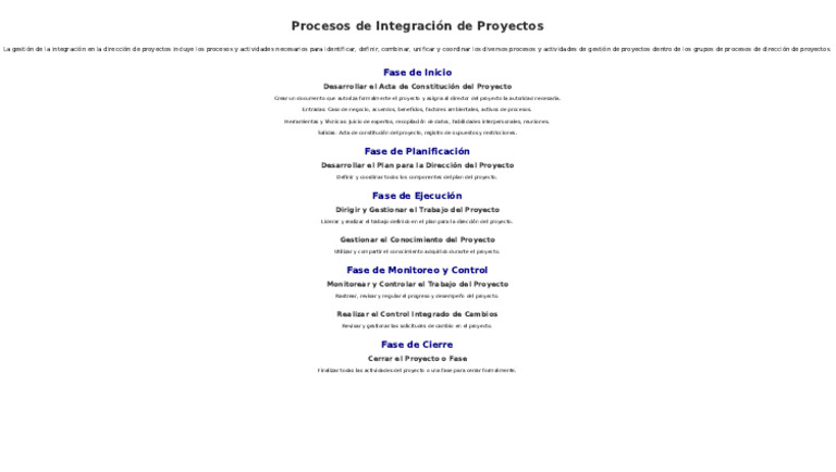 Infografia Procesos Integracion Proyectos | PDF | Gestión de proyectos