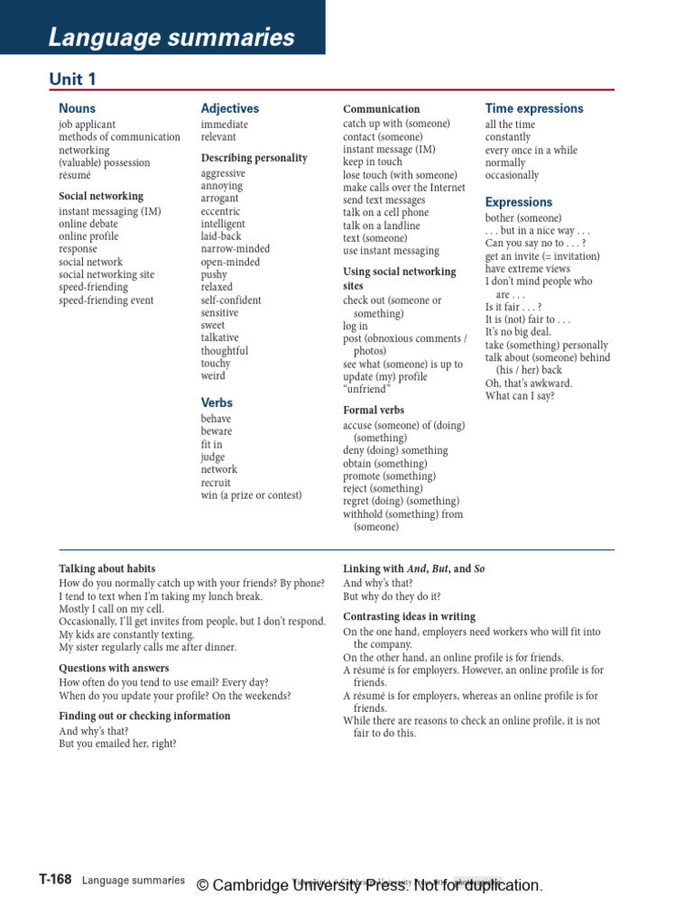 A1 - A2 - Viewpoint - 1 - Language - Summaries | PDF | Foods | Verb