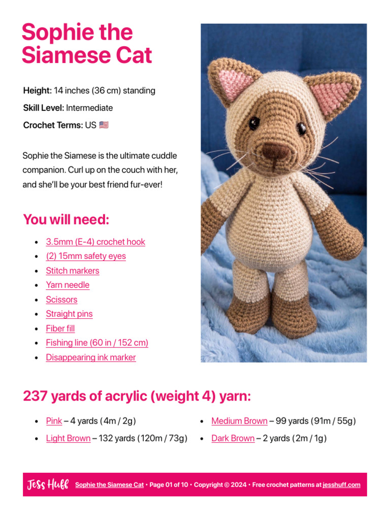 Sophie The Siamese Cat - Jess Huff | PDF | Crochet | Textile Arts