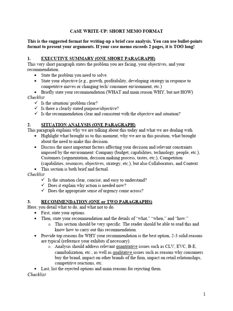 Case Analysis Memo Format Guide | PDF | Memorandum | Business