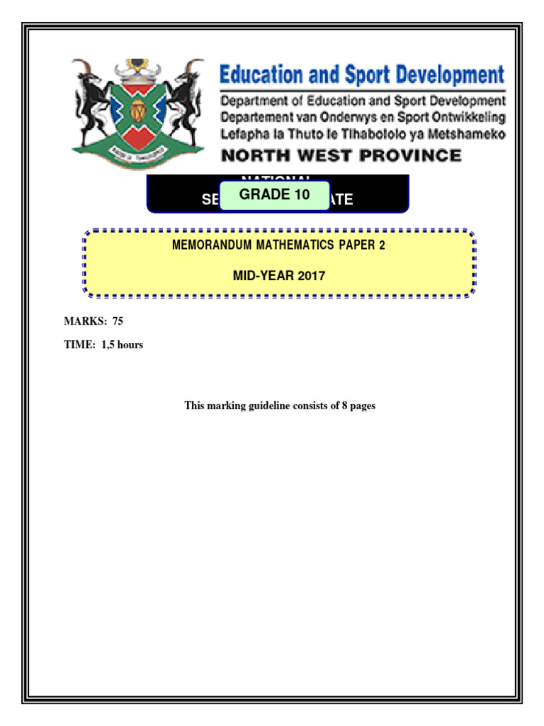 Mathematics GR 10 MEMO Paper 2 | PDF | Written Communication