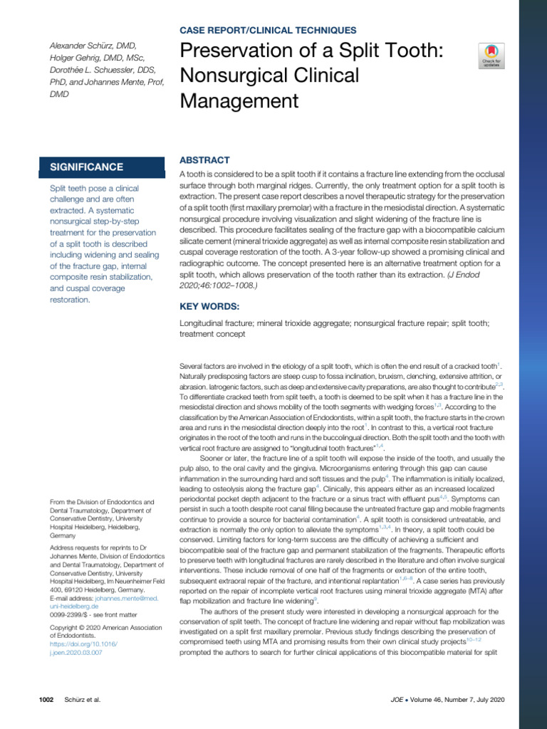 Preservation of A Split Tooth Nonsurgical Clinica | PDF ...