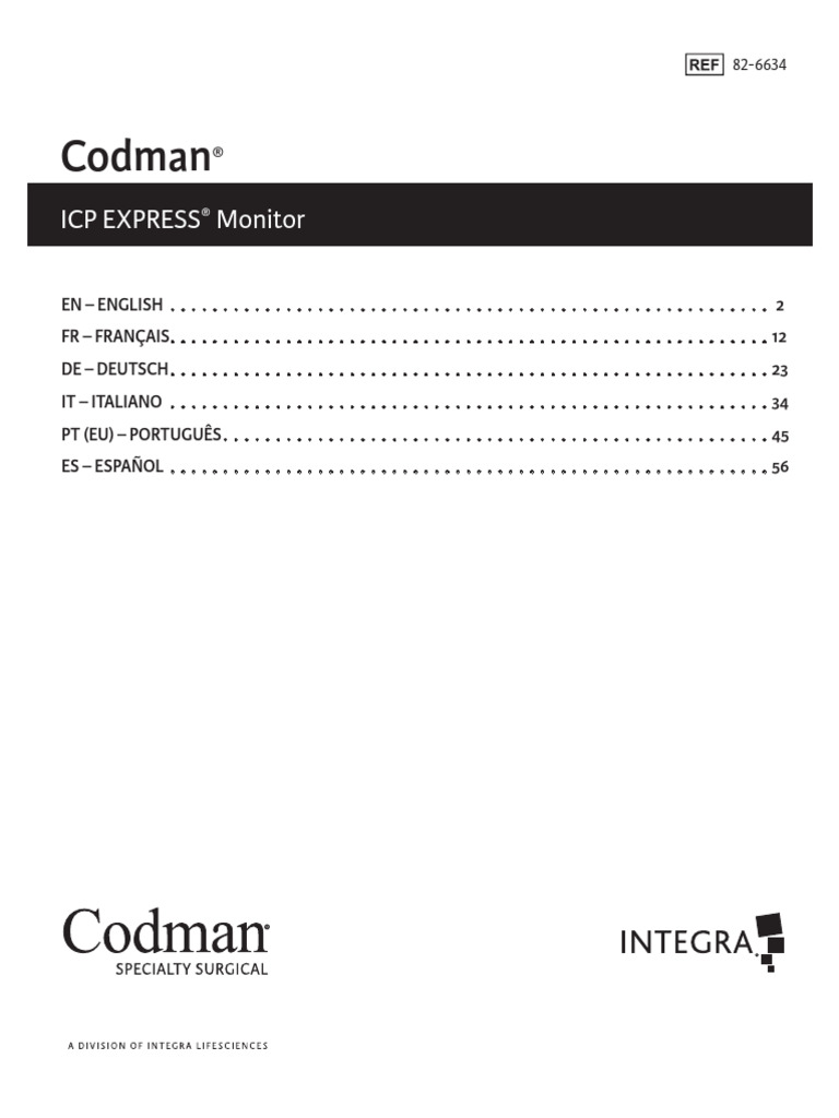 Codman Icp Express Monitor Ref 82 6634 Ifu Rev R Ins | PDF ...