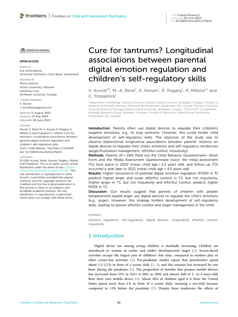 Paper Longitudinal Associations Between Parental Digital Emotion ... Paper Longitudinal Associations Between Parental Digital Emotion ...