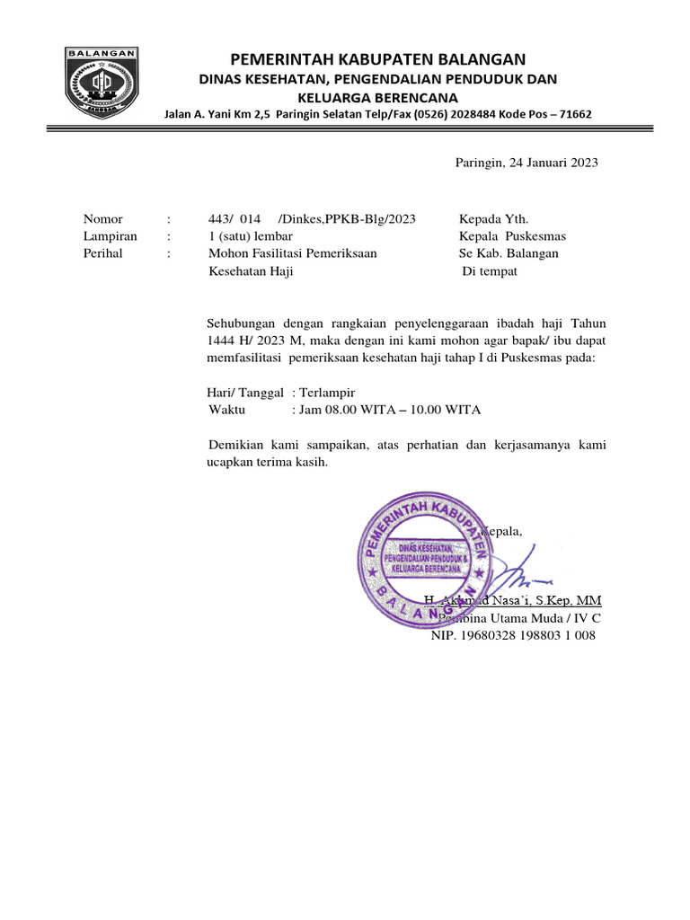 Jadwal Pemeriksaan Kesehatan Haji 2023 | PDF