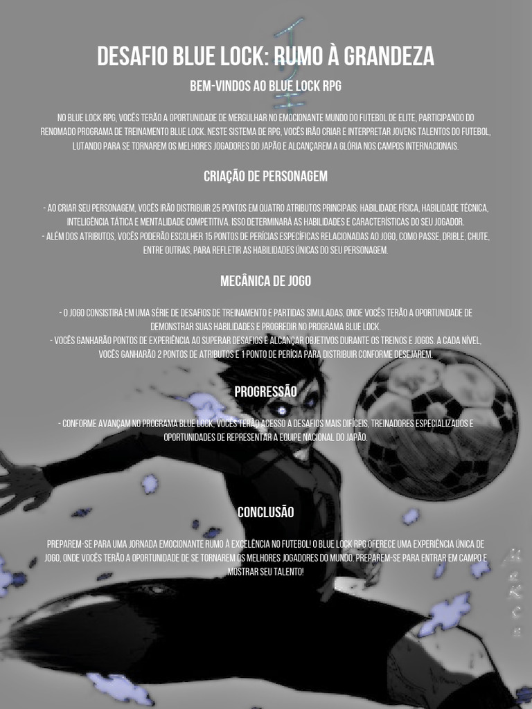 RPG Blue Lock: Treinamento e Habilidades | PDF | Futebol | Jogos de RPG