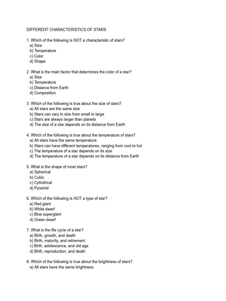 Different Characteristics of Stars | PDF | Stars | Astronomy