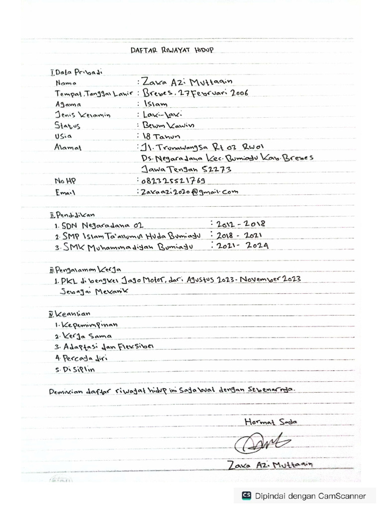 Contoh CV Tulis Tangan | PDF