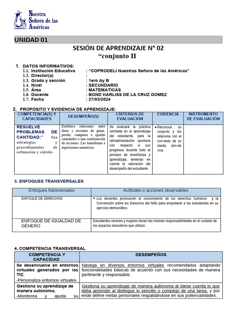 Formato Sesion de Aprendizaje | PDF | Aprendizaje | Evaluación