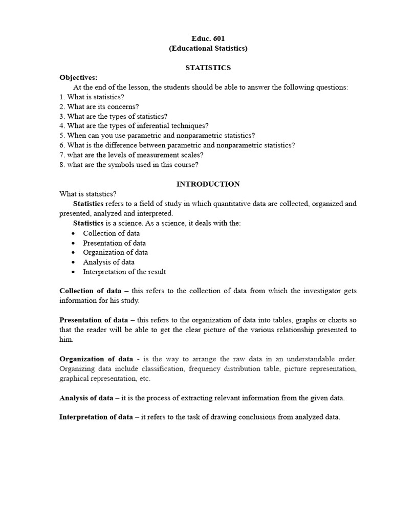 Lectures in Educational Statistics | PDF | Statistics | Level Of ...