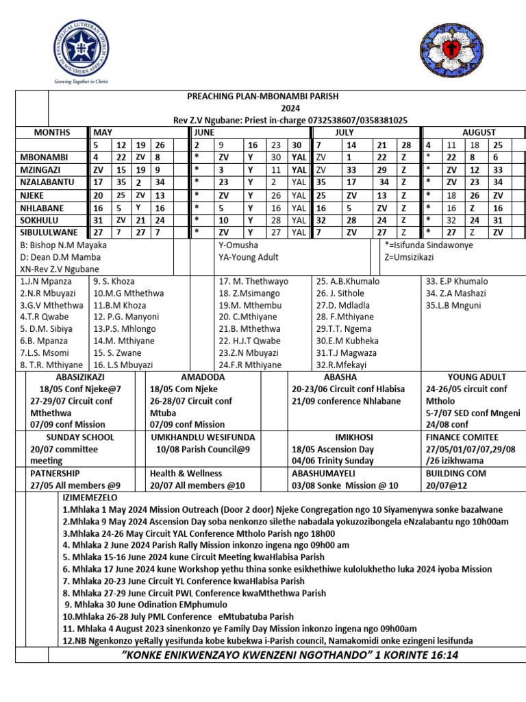 Preaching Plan MAY TO AUGUST 2024 | PDF