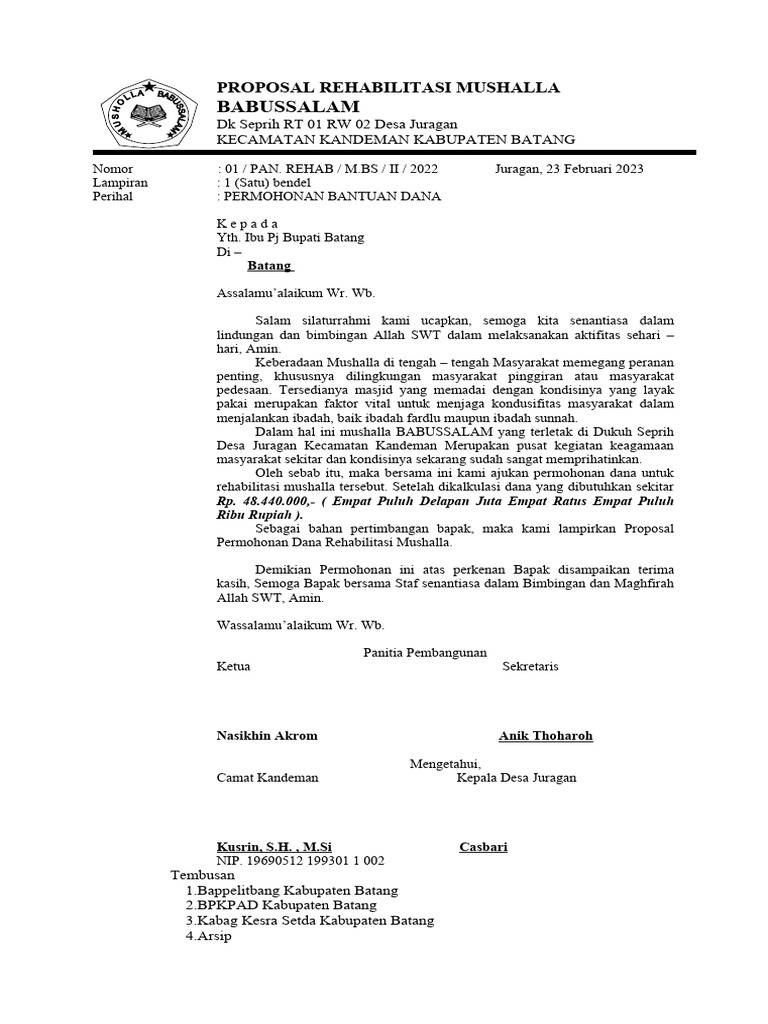 Proposal Rehab Musholla Lengkap Dengan RAB | PDF