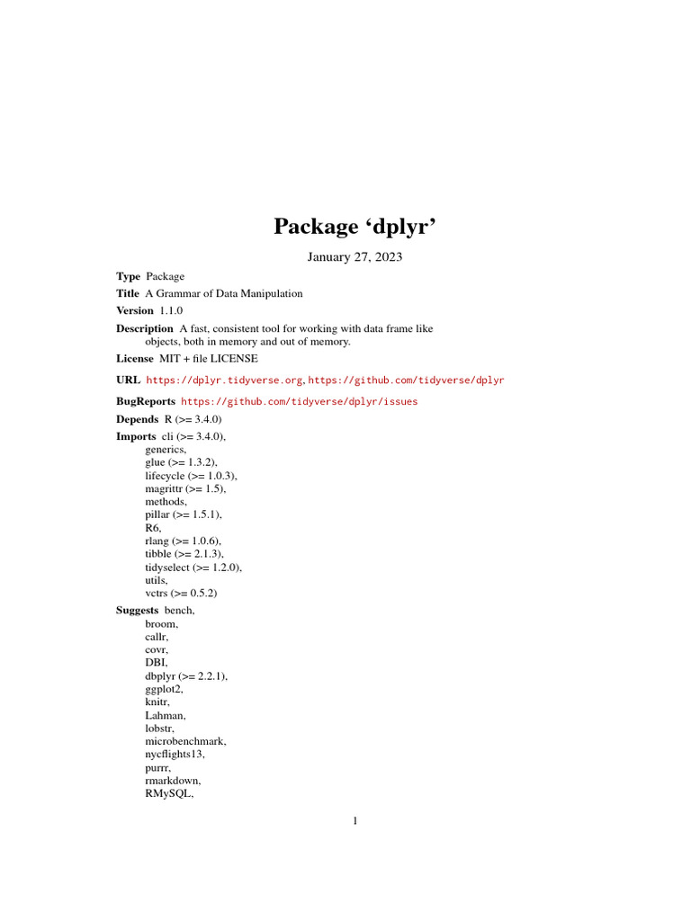 Dplyr A Grammar of Data Manipulation | PDF | Parameter (Computer Programming) | Function ...
