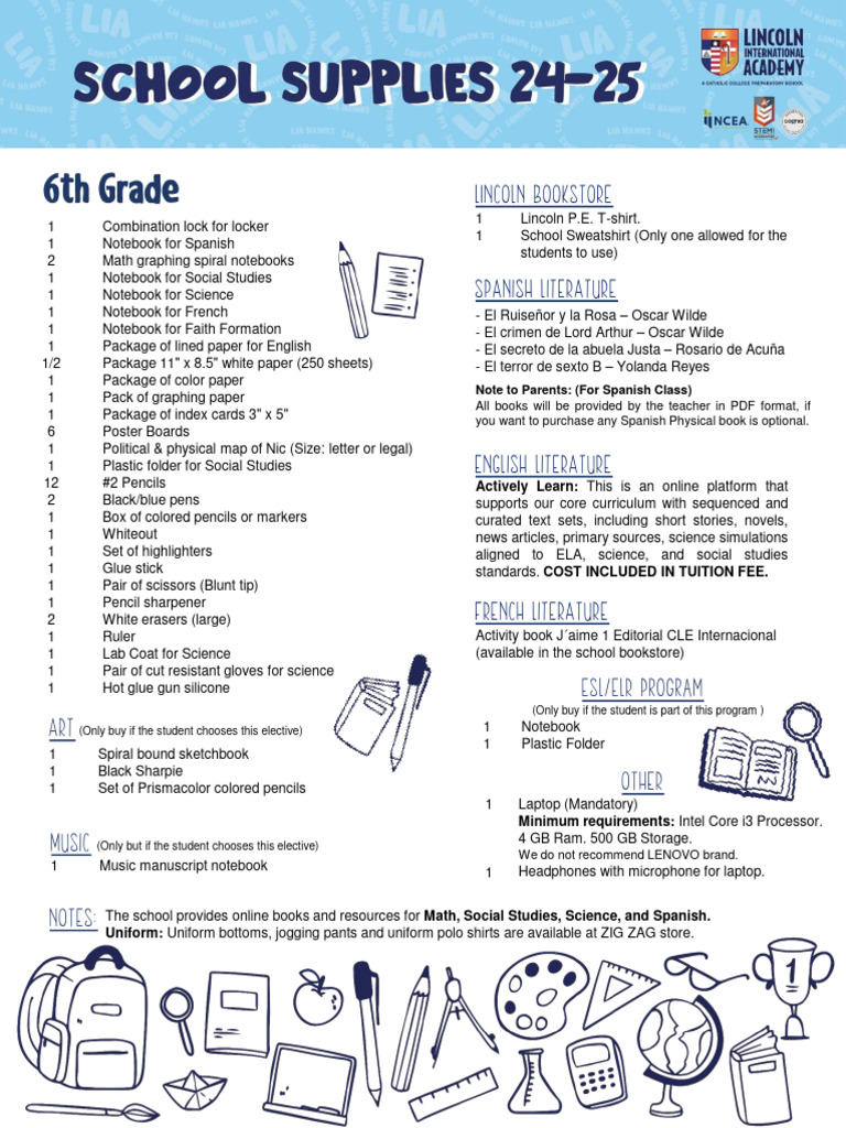 6th Grade School Supplies 2024-2025 | PDF | Trabajo de oficina ...
