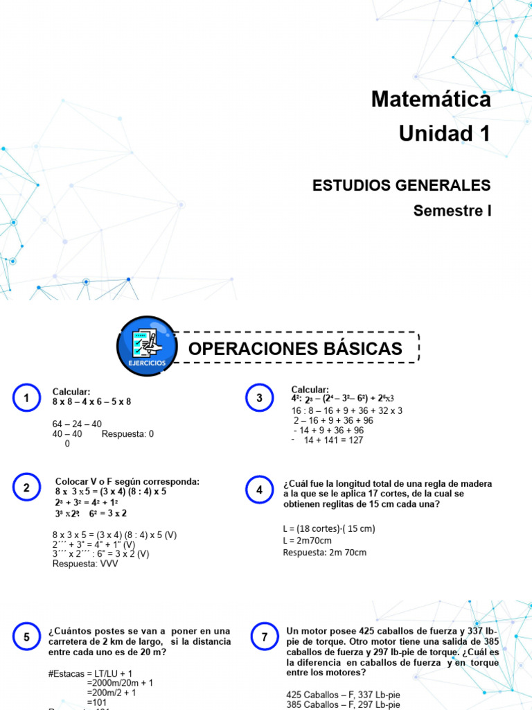 SolUnidad 01 Oper Basicas Ecuaciones | PDF