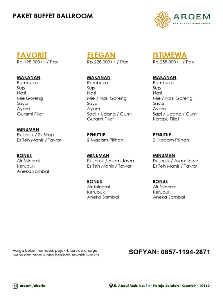 Final Buffet Aroem Ballroom Jakarta | PDF