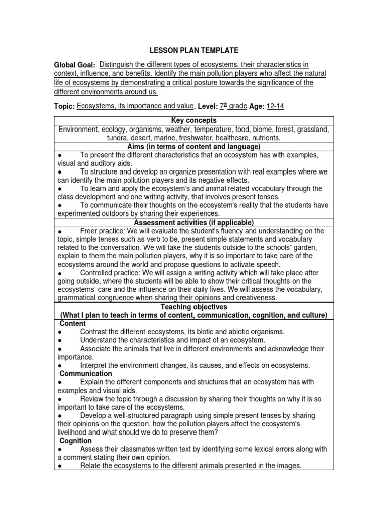 CBI - LESSON PLAN Science Ecosystems | PDF | Ecosystem | Natural Environment