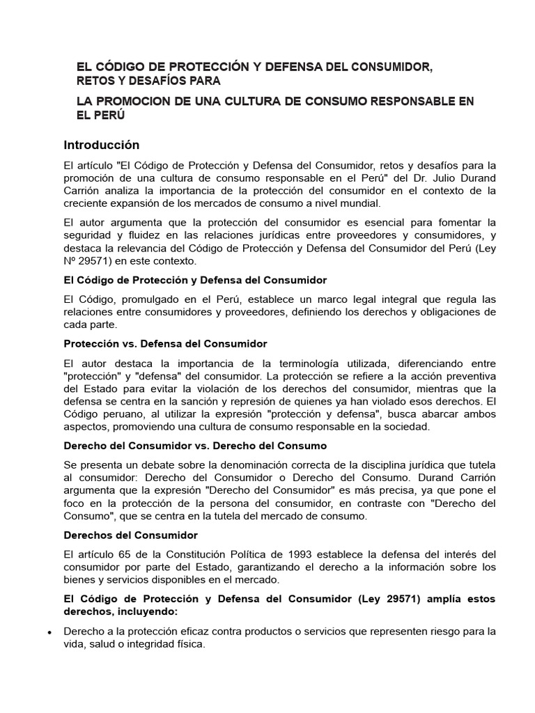El Código de Protección y Defensa Del Consumidor | PDF | Protección al Consumidor | Los consumidores