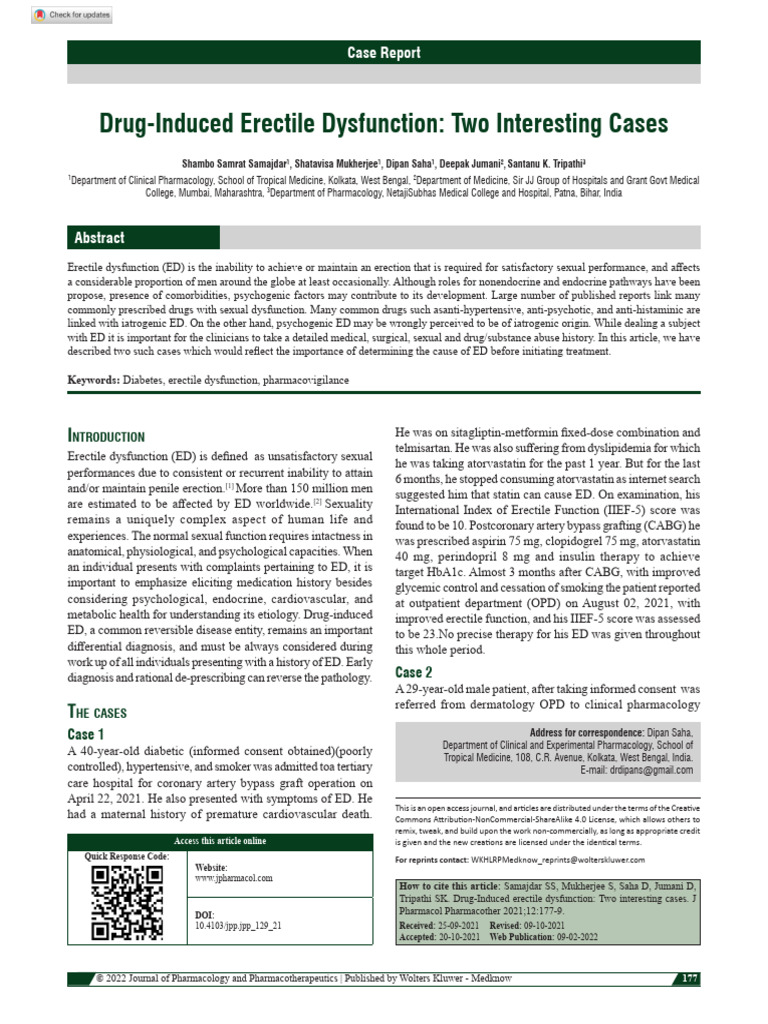 Samajdar Et Al 2021 Drug Induced Erectile Dysfunction Two Interesting ...