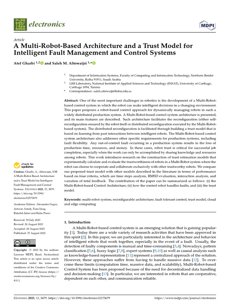 A Multi-Robot-Based Architecture and A Trust Model | PDF | Reputation | System