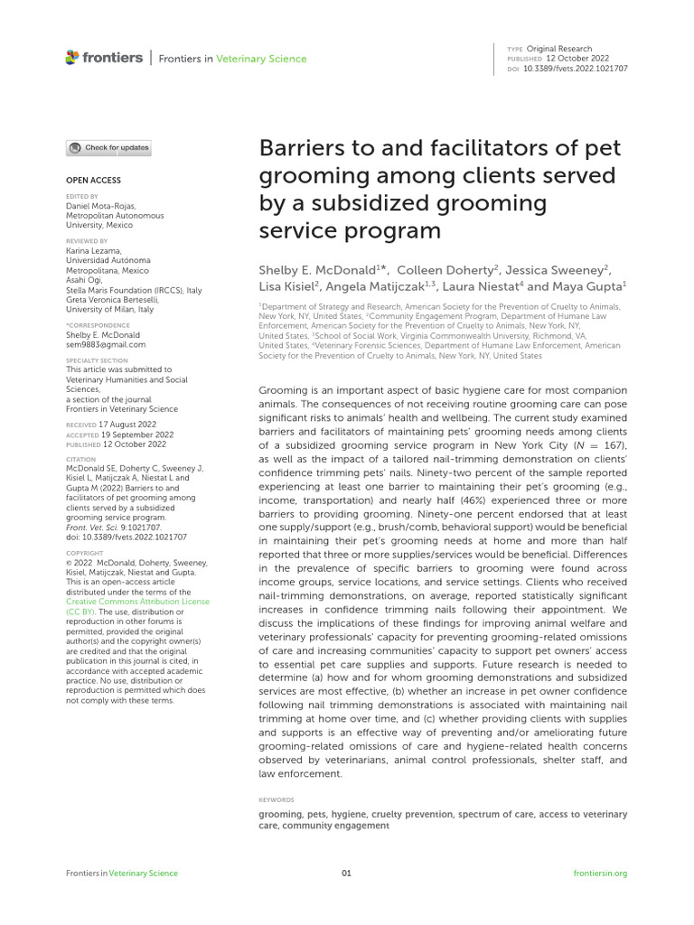 Fvets 09 1021707 | PDF | Animals And Humans