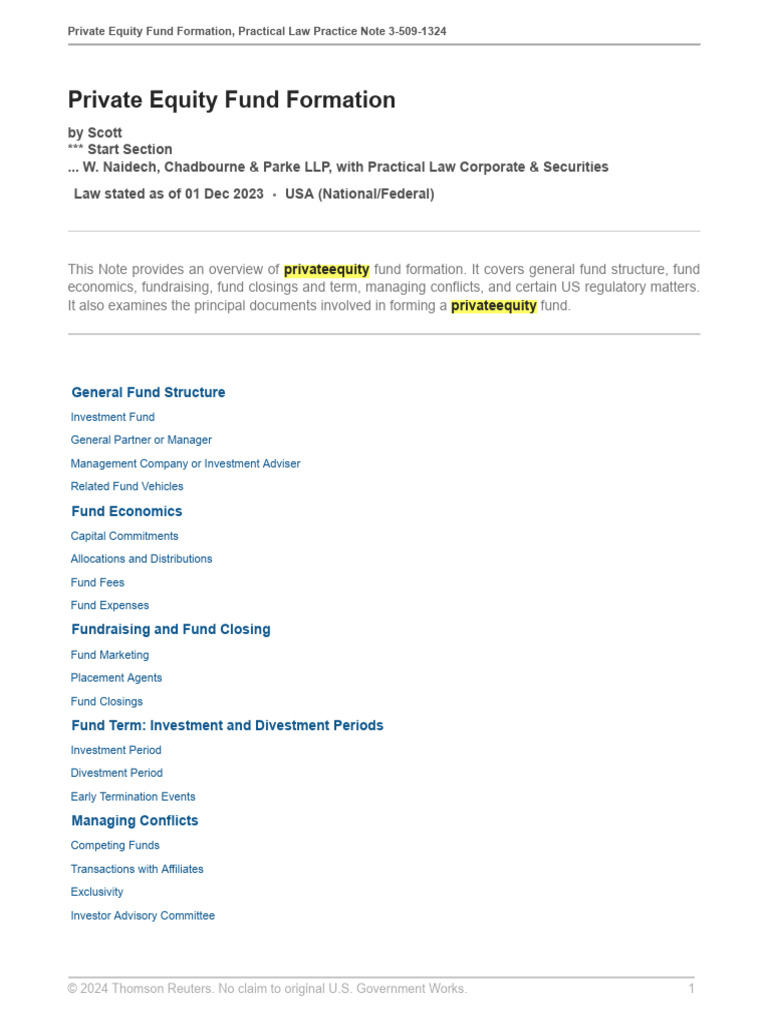 Overview of Private Equity Fund Formation | PDF | Limited Liability ...