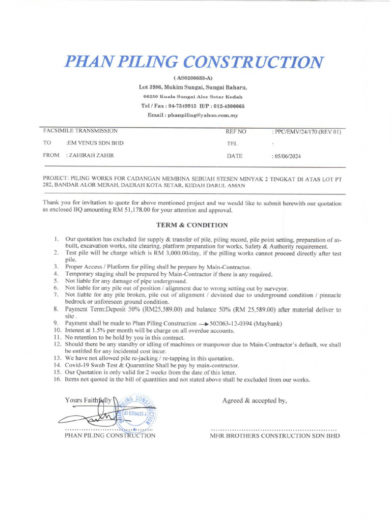 q170 (Rev 01) - 24 - Piling Works For Petron Sukan Menanti, Alor Setar ...