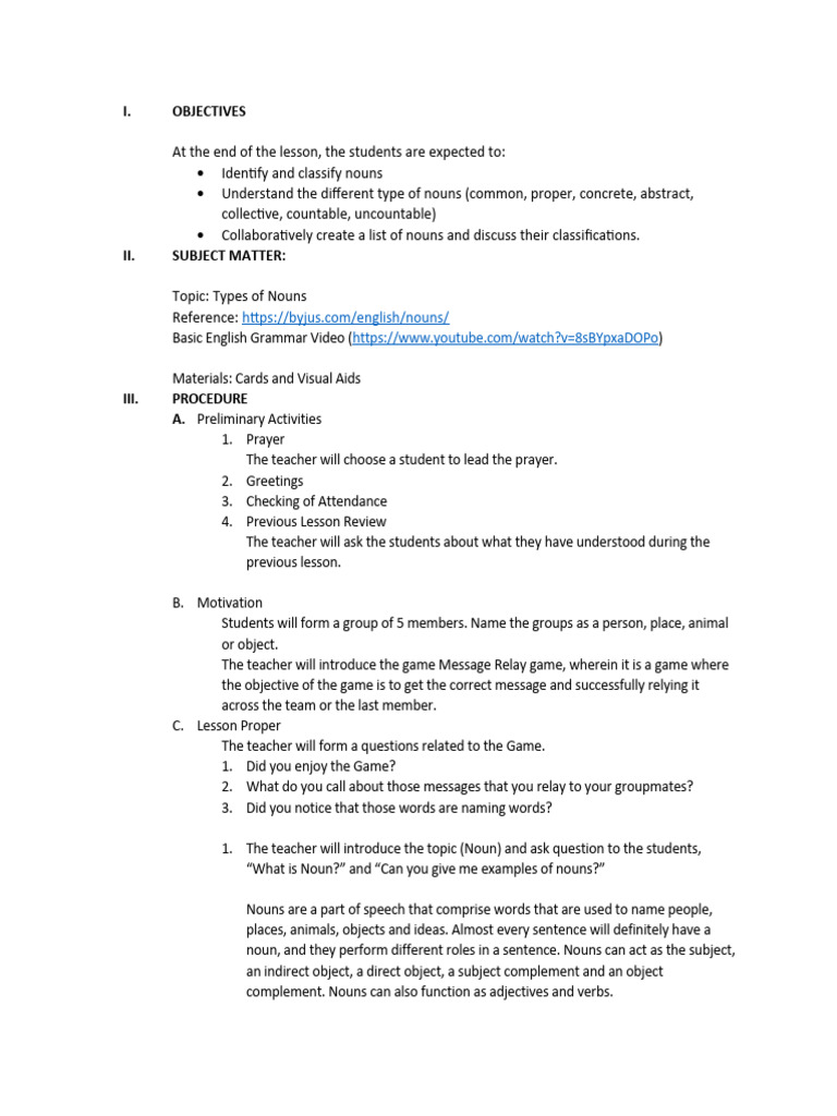 My Semi Detailed Lesson Plan Draft 054009 | PDF | Noun | Teachers