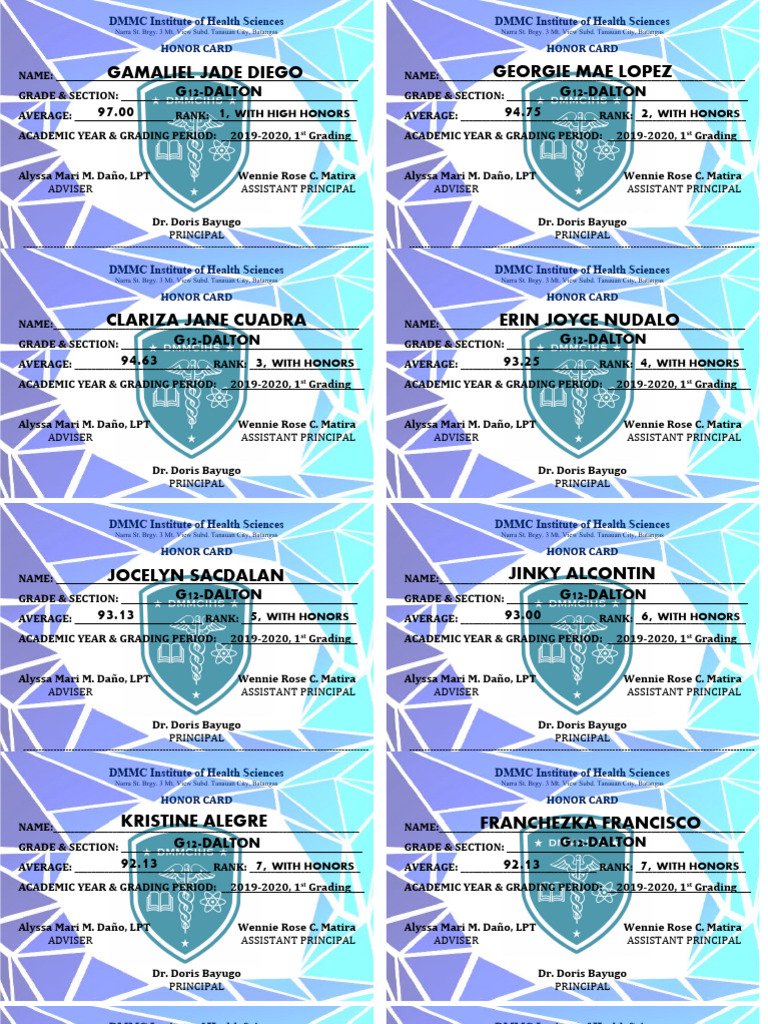 Honor Card Template | PDF