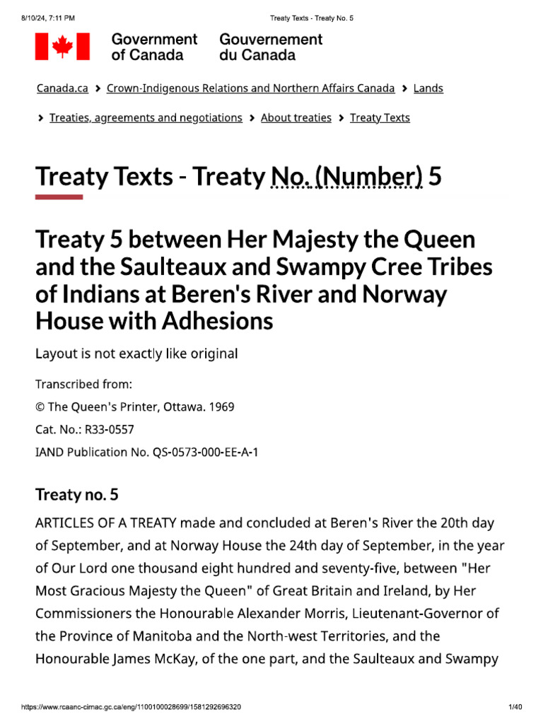 Treaty No5 | PDF