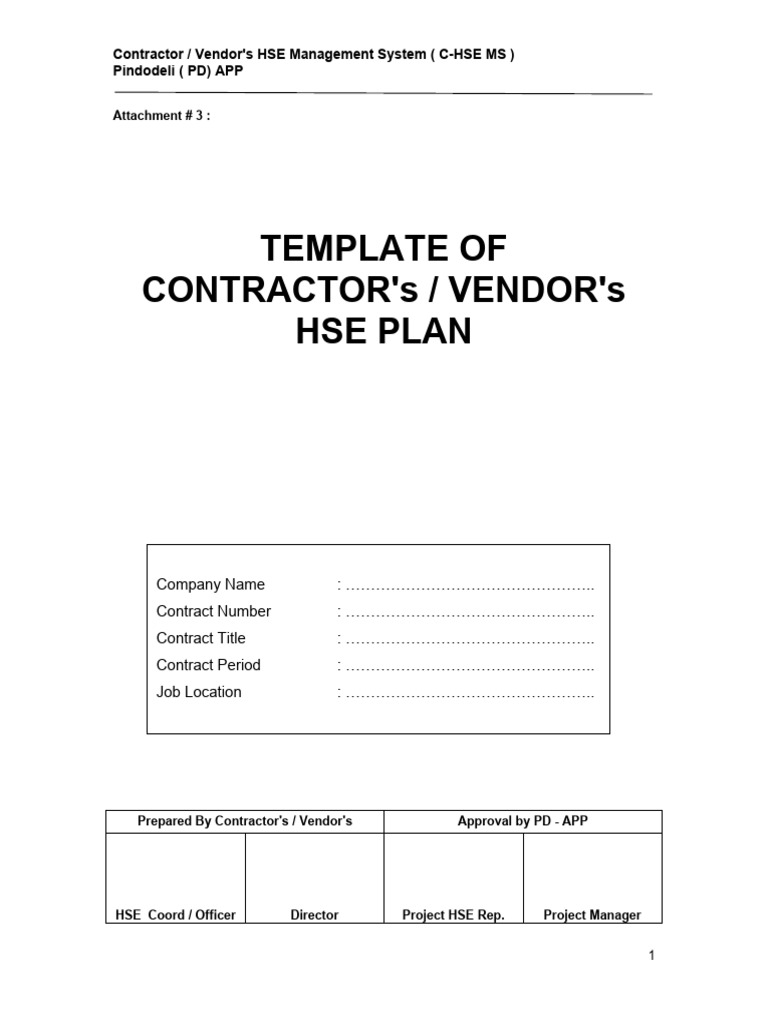 Attachment 3 - HSE Plan Template - Approved | PDF | Occupational Safety ...