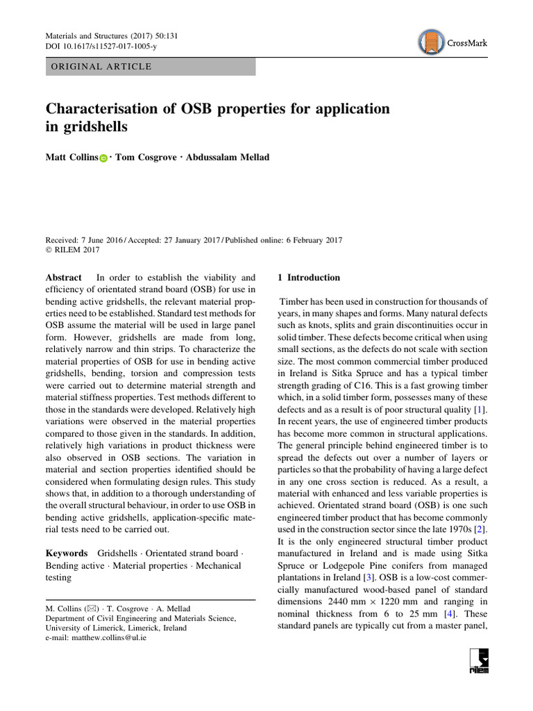 OSB Properties for Bending Active Gridshells | PDF | Bending | Lumber