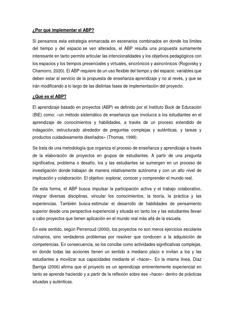 Material Del Portal EDUCAR Sobre ABP | PDF | Aprendizaje | Enseñando