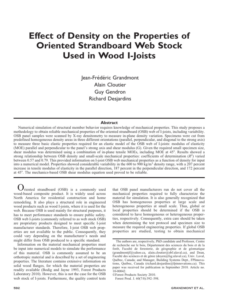 Effect of Density On The Projàperties of Oriented Strandboard Web Stock ...