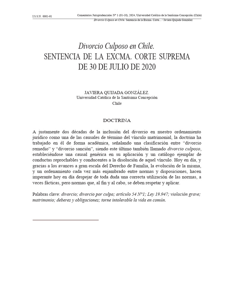 Divorcio Culposo en Chile: Análisis Jurisprudencial | PDF | Divorcio ...