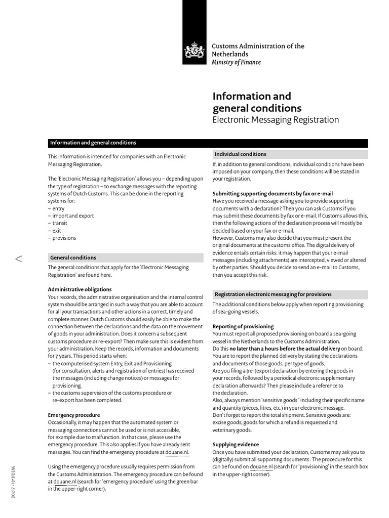 Gen Condit Explan Emr Do2171b3fdeng | PDF | Customs