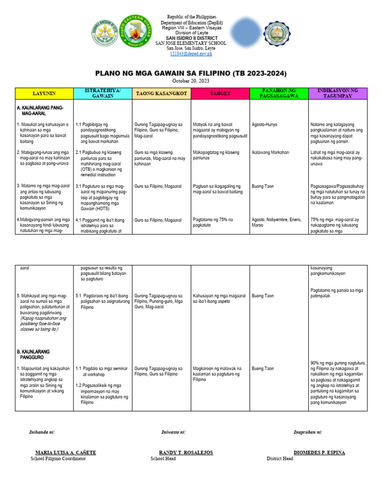 Action Plan Filipino | PDF