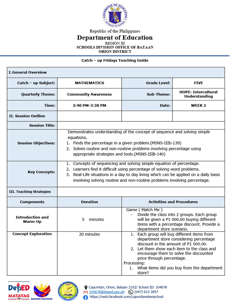 Catch-Up-Fridays-Tg-Grade-5-Week-2 - Math | PDF | Percentage | Cognition