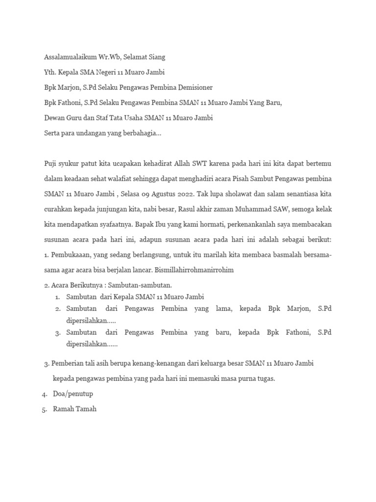 Susunan Acara Pisah Sambut Pengawas | PDF