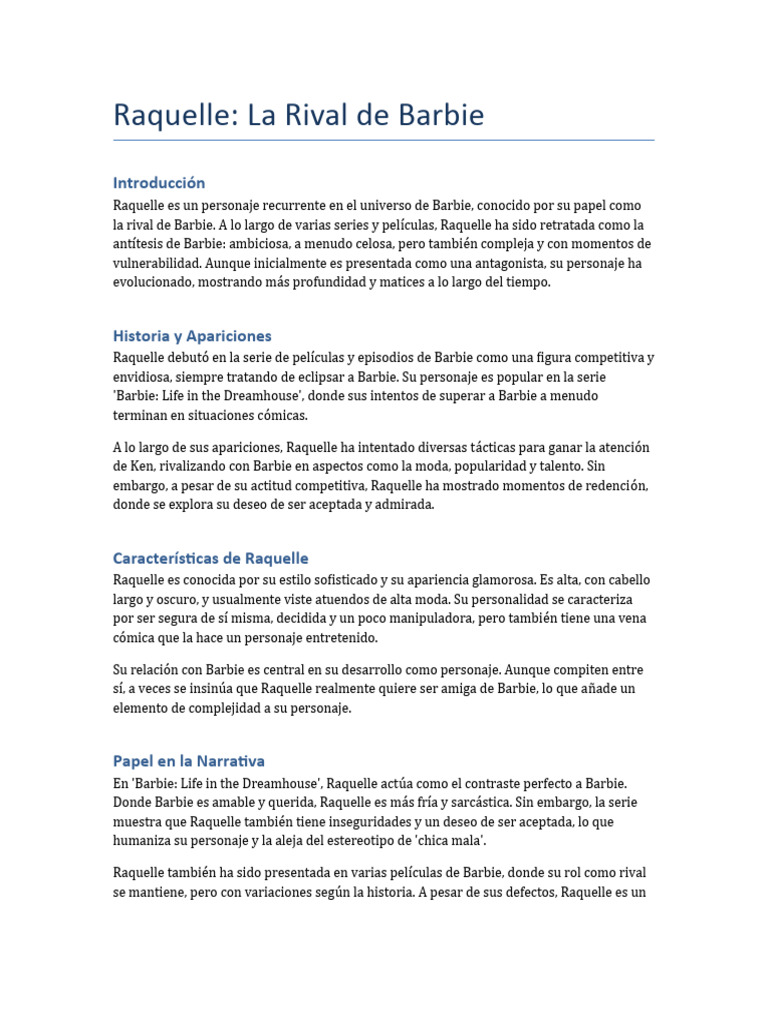 Raquelle La Rival de Barbie | PDF | Barbie