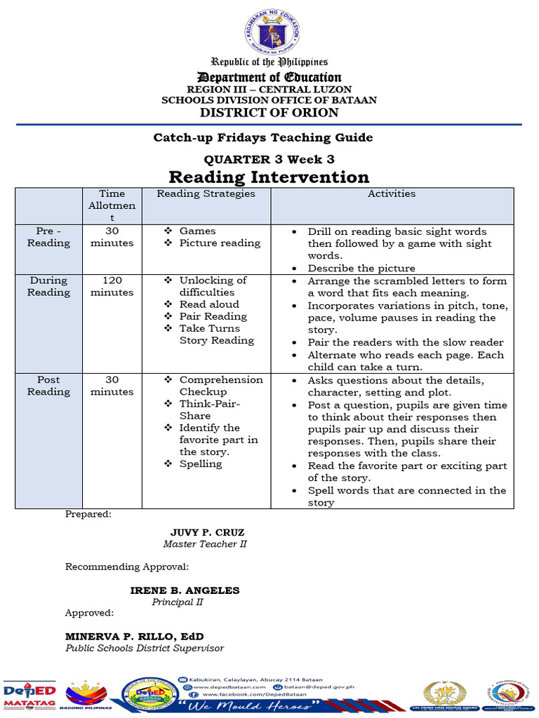 Catch-up-Friday-Teaching-Guide Intervention V - Week 3 | PDF | Reading ...