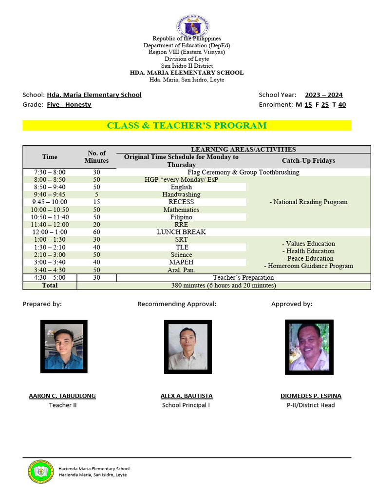 CLASS PROGRAM - CATCH UP FRIDAYS - Grade 5 | PDF | Schools ...