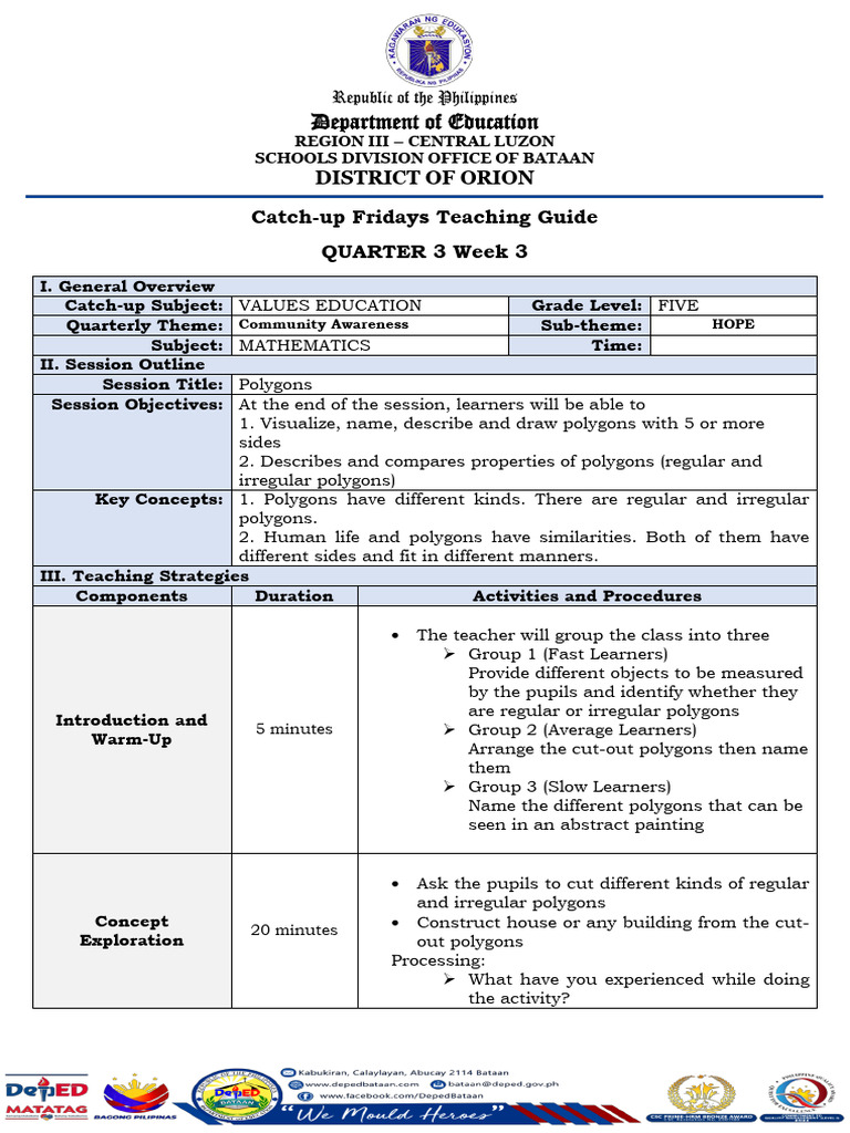 Catch-up-Friday-Teaching-Guide-Mathematics V_Week 3 | PDF | Learning ...