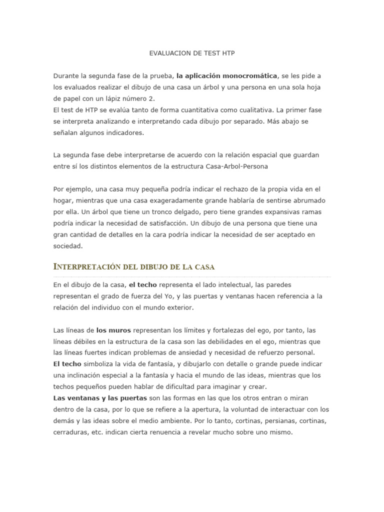 Evaluacion de Test HTP | PDF | Carné de identidad | Sicología