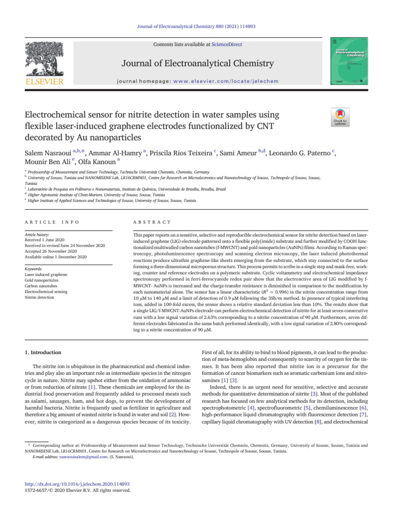 Electrochemical Sensor For Nitrite Detection in Water Samples Using F ...