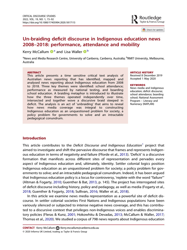 Un-Braiding Deficit Discourse in Indigenous Education | PDF ...