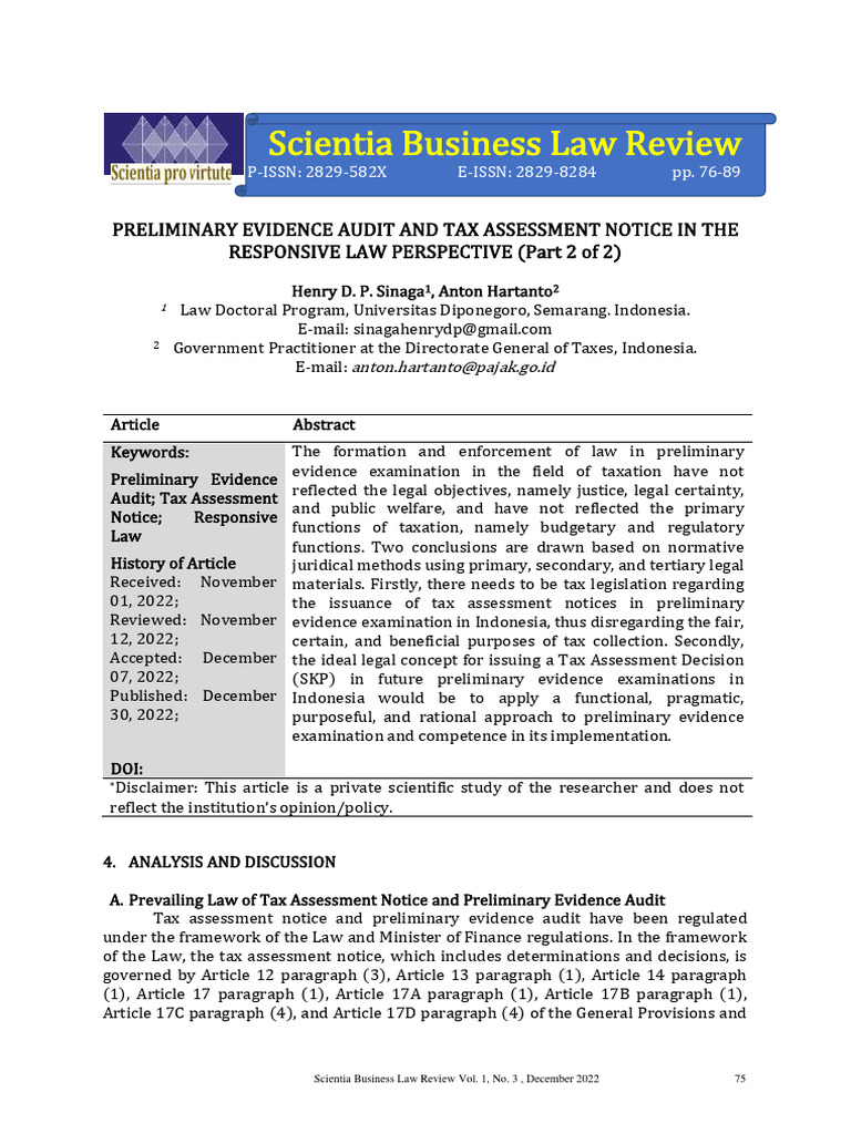 Preliminary Evidence in Indonesian Tax Law | PDF | Taxes | Audit