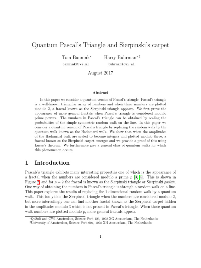 Quantum Pascal's Triangle and Sierpinski's Carpet: Tom Bannink Harry ...