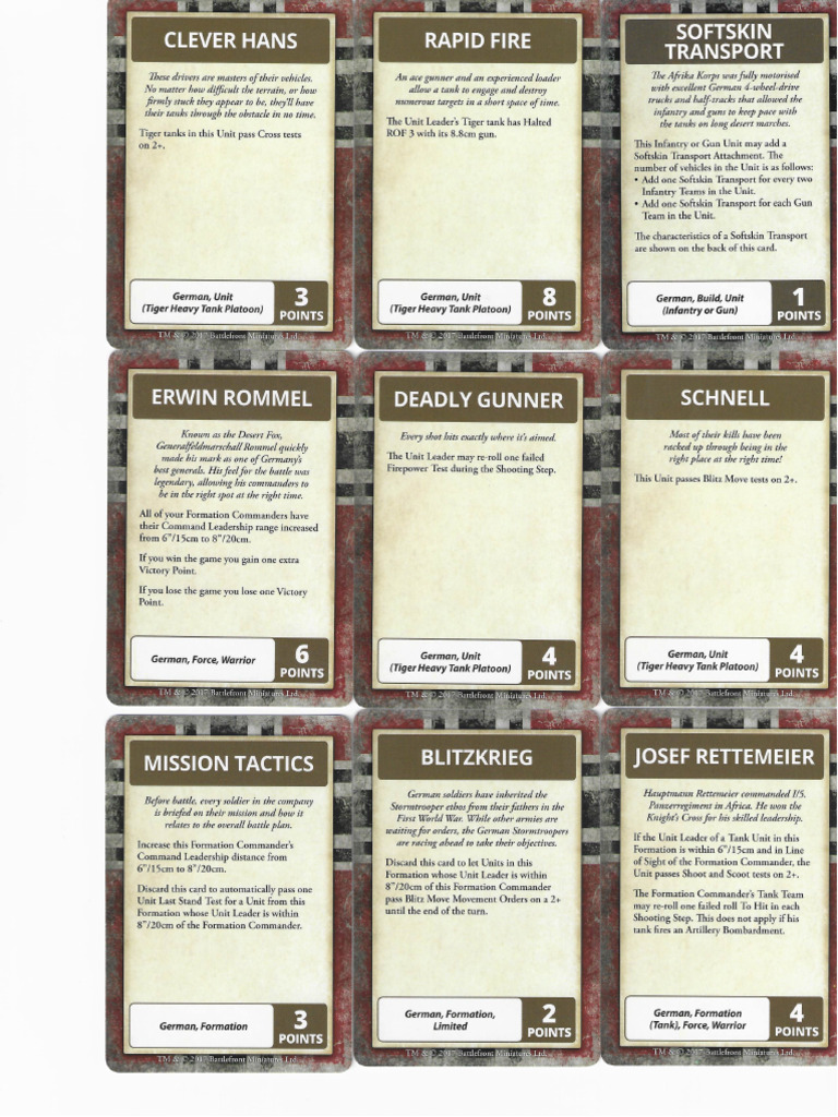 FOW Afrika Korps Command Cards | PDF